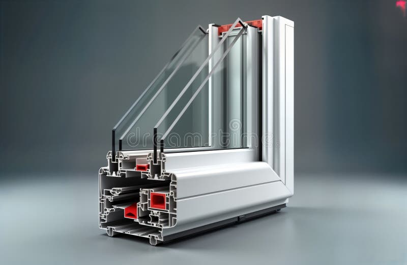 Detailed Illustration of White Standard Plastic Window Profile with ...