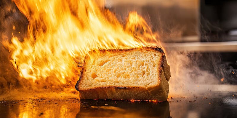 Burning Slice of Bread in a Kitchen, with Flames Engulfing it ...