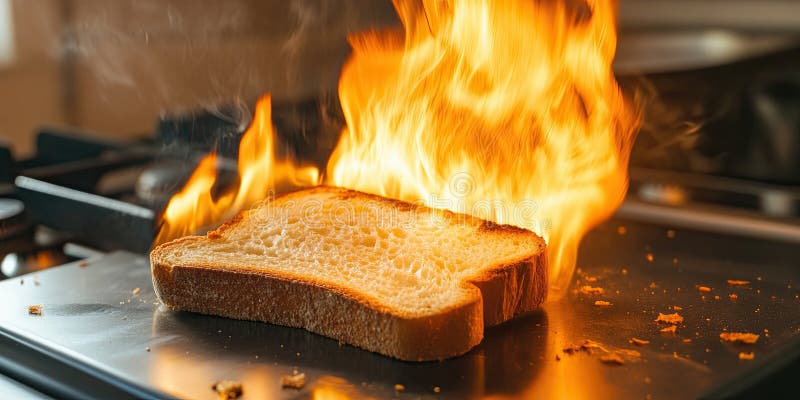Burning Slice of Bread in a Kitchen, with Flames Engulfing it ...