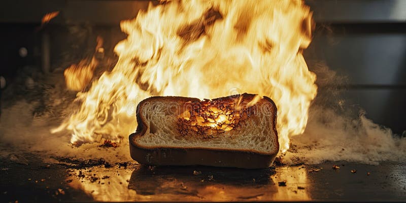 Burning Slice of Bread in a Kitchen, with Flames Engulfing it ...