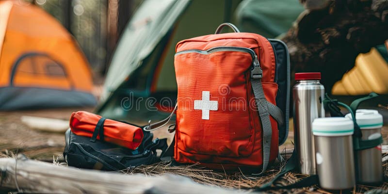 A Detailed Image of a Camping First Aid Kit with Essentials Stock ...