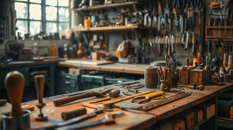 Artisan Shoemaker S Workbench with Detailed View of Tools Stock Image ...