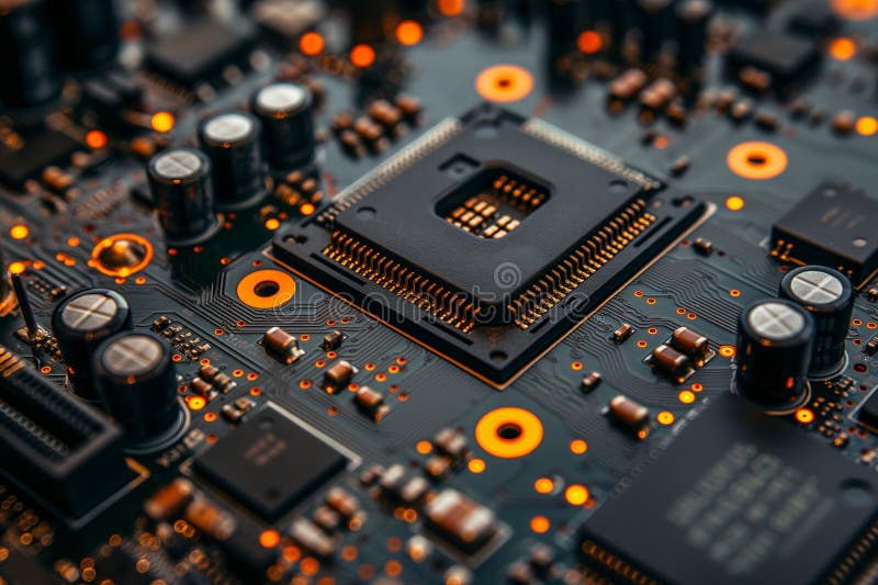 Modern CPU Chip Mounted on a Motherboard Stock Photo - Image of network ...