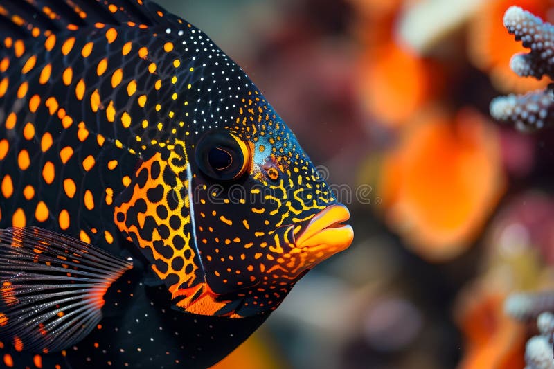 Close-up of Vibrant Tropical Fish, with Bright Dots and Colors, Against ...