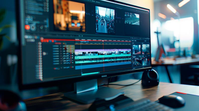 Professional Video Editing Software on Monitor Stock Photo - Image of ...