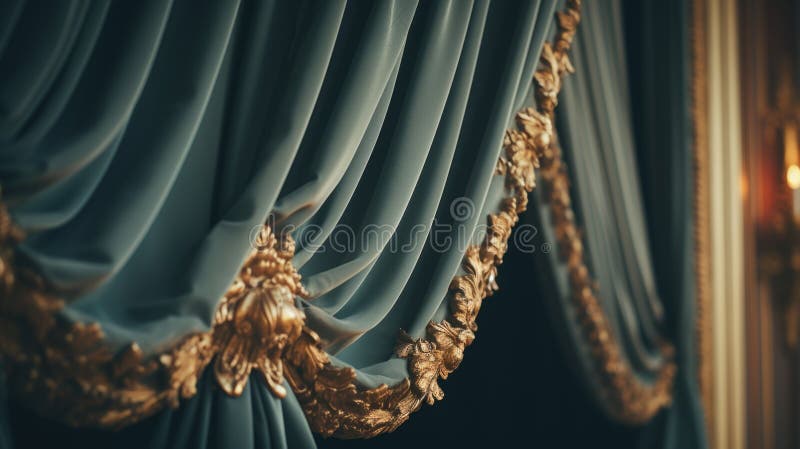 Detailed Image of a Curtain with Elegant Gold Trim, Perfect for ...