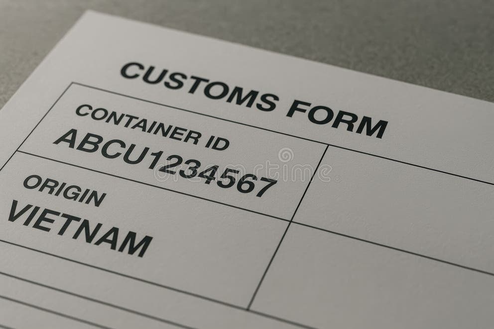 Detailed Image of Customs Form with Container ID and Origin Information ...