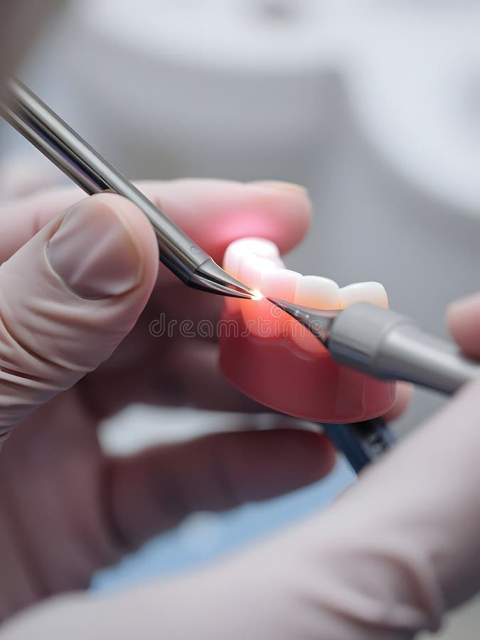 Detailed Image of a Dental Crown Being Glazed with Ceramic Using ...