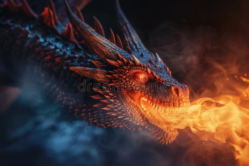 Detailed Image of a Dragon Breathing Fire, Perfect for Fantasy Themed ...