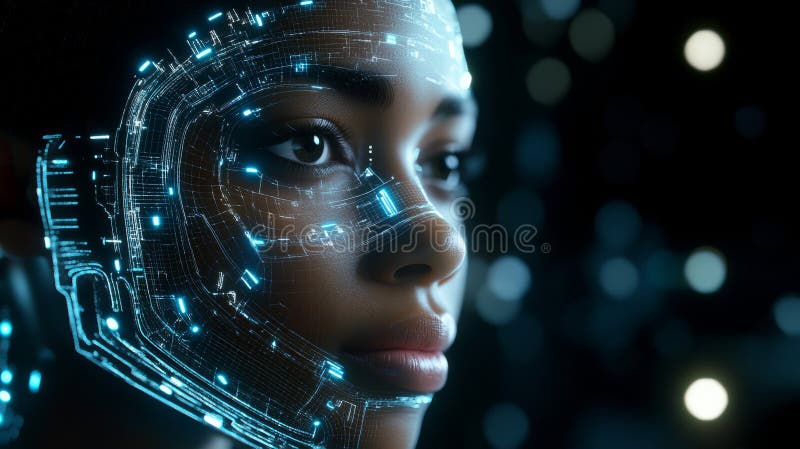 Detailed Image of a Futuristic Human Face Lit by Neon Lights Stock ...