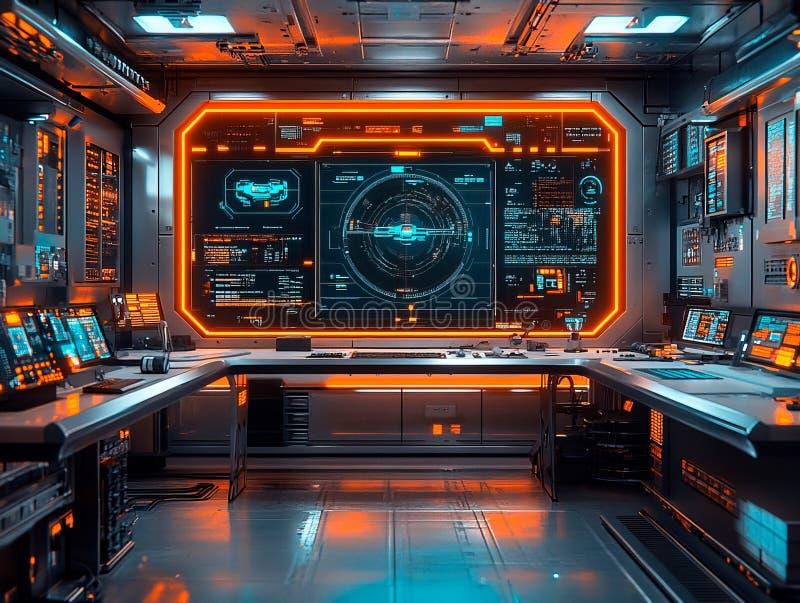 A Detailed Image of a Futuristic Spacecraft Control Room with Multiple ...