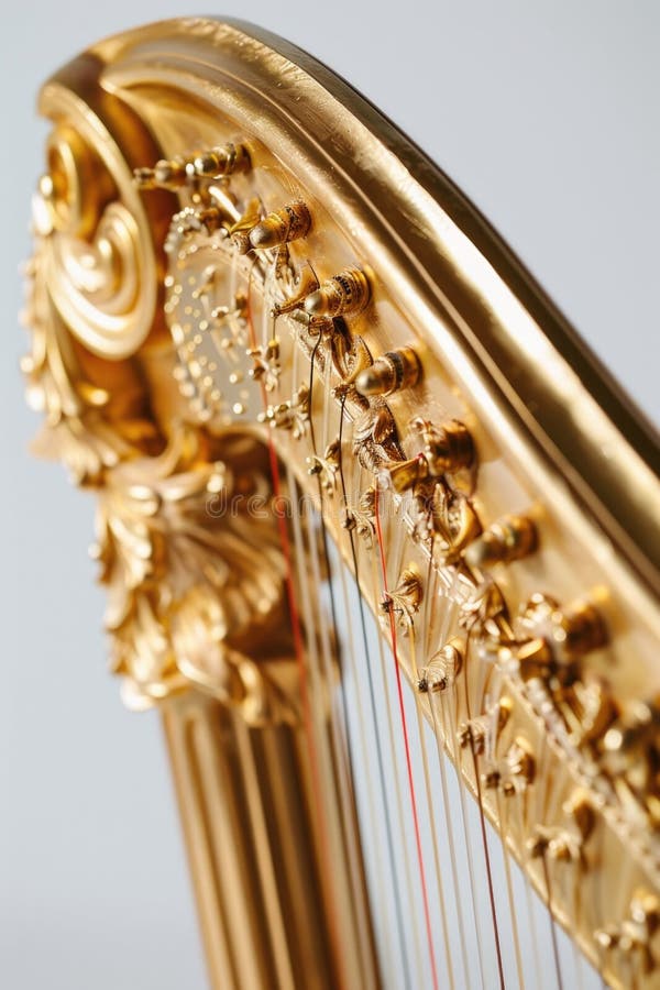 Detailed Image of a Golden Harp with Strings. Ideal for Music-themed ...