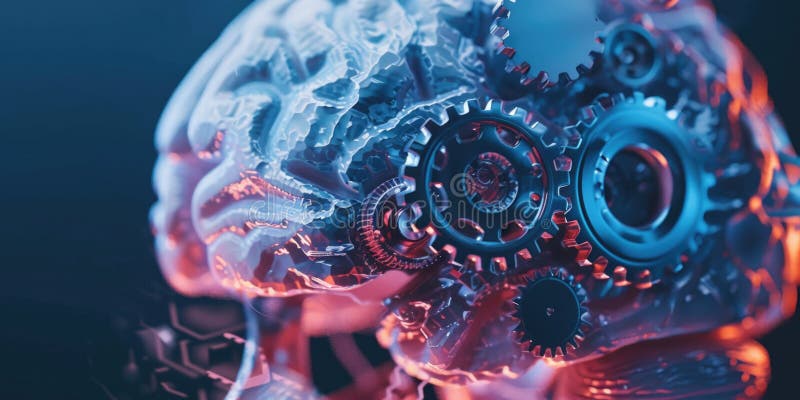 A Detailed Image of a Human Brain with Mechanical Gears, Suitable for ...