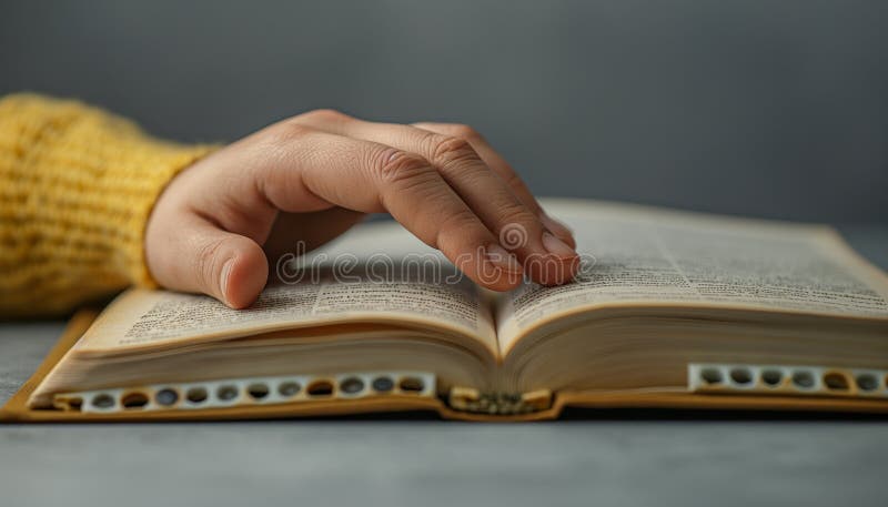 Hand Touching a Book on a Light Gray Surface, Closely Stock Photo ...