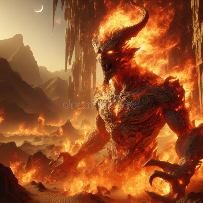 A Detailed Image of an Ifrit, a Powerful Fire Jinn, Surrounded by ...