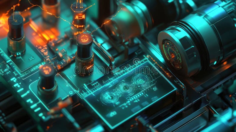 A Detailed Image of Interconnected Sensors on a Factory Machine with ...