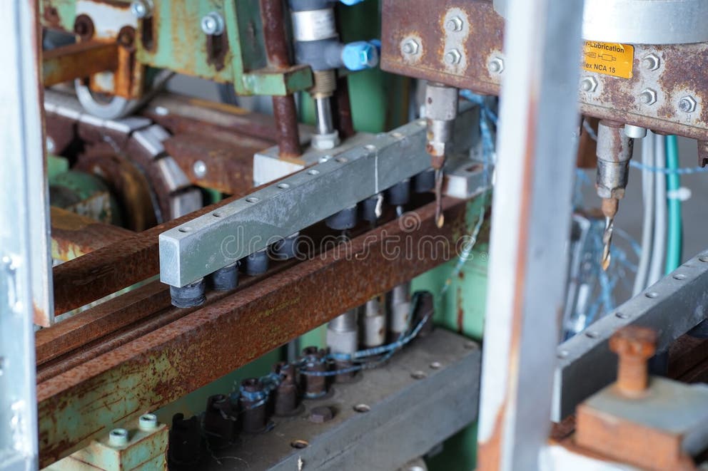 Close-Up of Industrial Drilling Machine with Lubrication Module ...