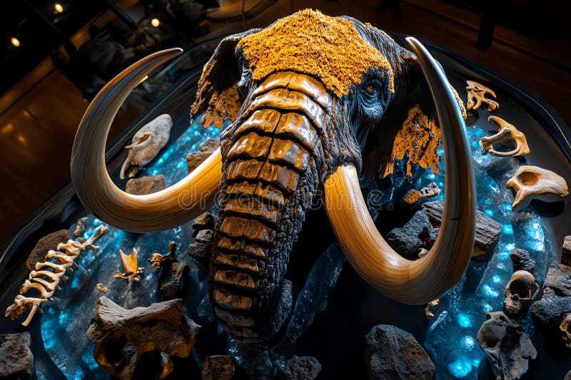 A Detailed Image of a Mammoth Skeleton Preserved in the Ice, with Other ...