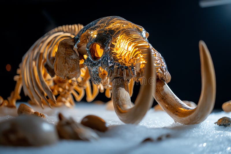 A Detailed Image of a Mammoth Skeleton Preserved in the Ice, with Other ...