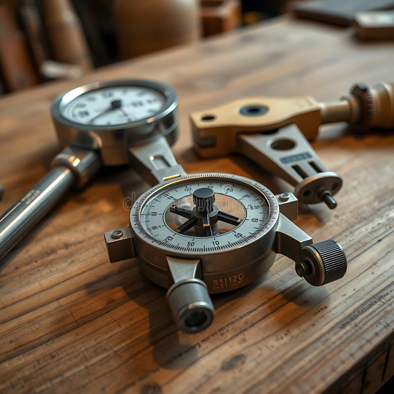 A Detailed Image of a Mechanical Compass Alongside Other Surveying ...