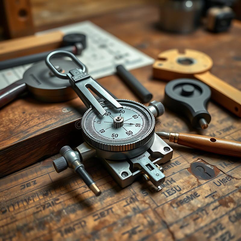 A Detailed Image of a Mechanical Compass Alongside Other Surveying ...