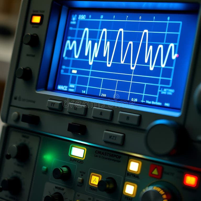 Detailed Image of an Oscilloscopes Front Panel with Illuminated Knobs ...