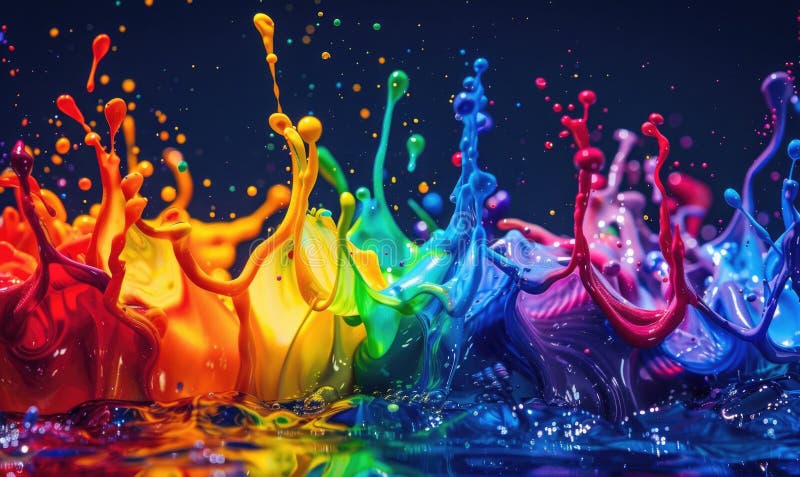 Detailed Image of Paint Splattering, Rainbow Splashes on Black ...