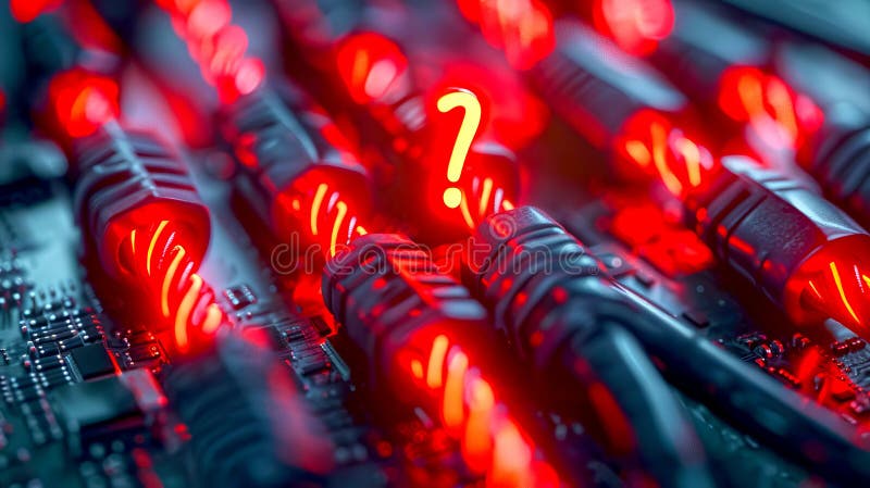 Close Up View of Network Cables with Red Glowing Lights in Server Room ...