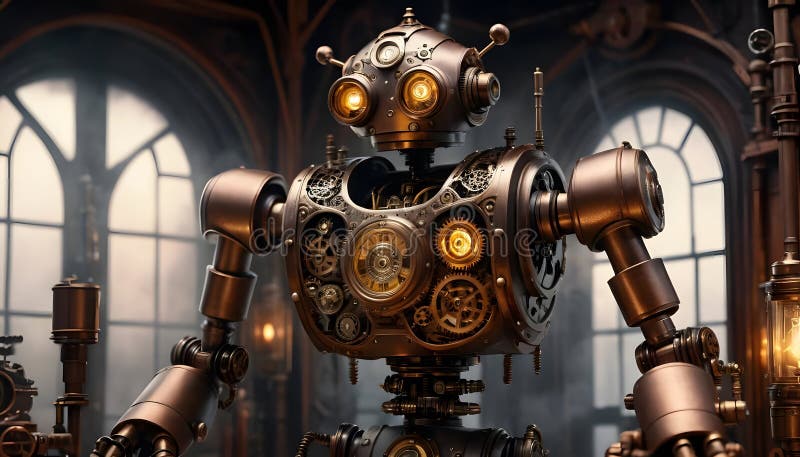 Steampunk Robot in a Victorian Setting Stock Illustration ...
