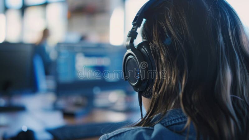 A Detailed Image of a Students Headphones Plugged into a Computer Ready ...