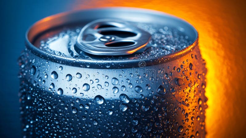 A Detailed Image of Water Beads on a Cold Can of Soda, Sparkling in the ...