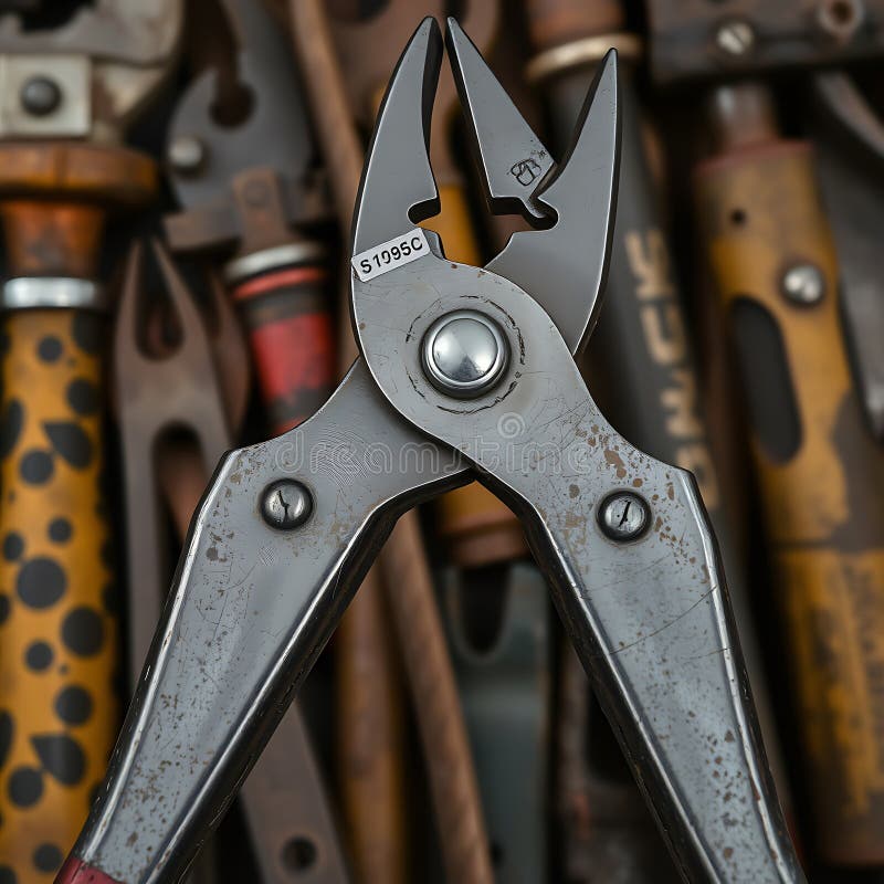 Detailed Image of Wire Cutters Against a Backdrop of Industrial Tools ...