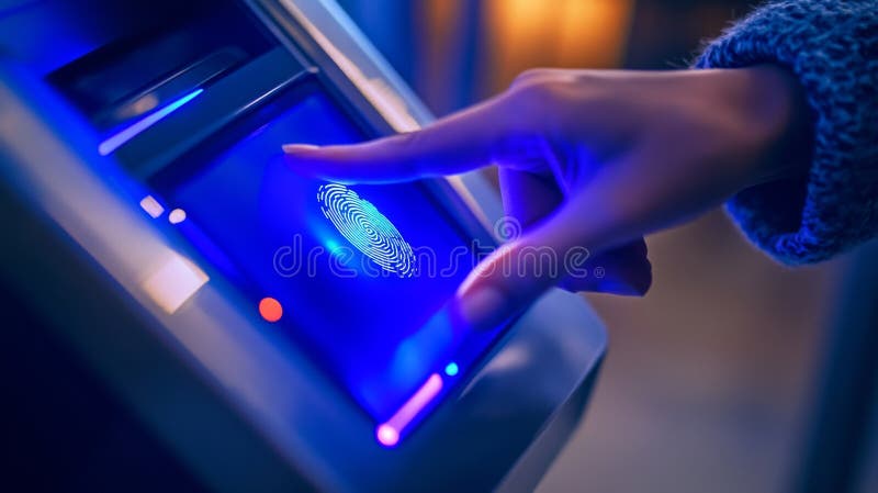 Detailed Image of a Worker S Finger Scanning for Access Control with ...