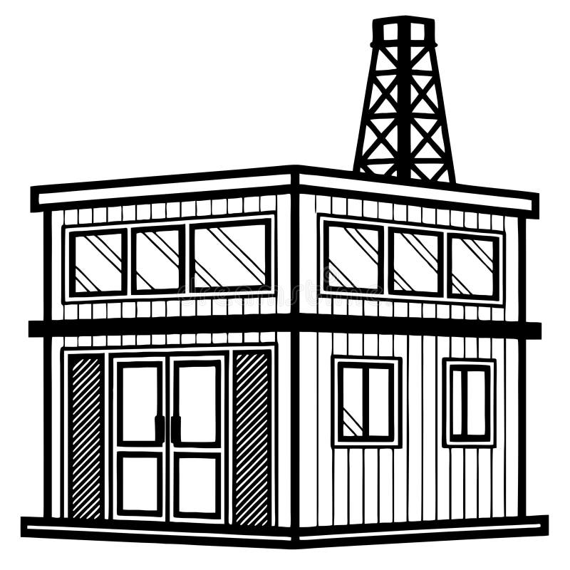 Detailed Industrial Building with Observation Deck and Windows for ...