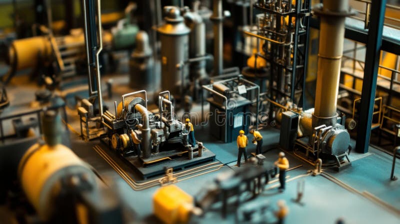Detailed Industrial Model with Workers and Machinery in Focus Stock ...