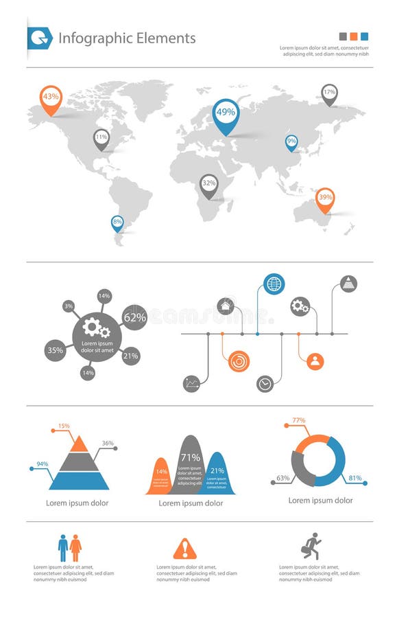 Detailed Infographic Elements Set with World Map Graphics and Ch Stock ...