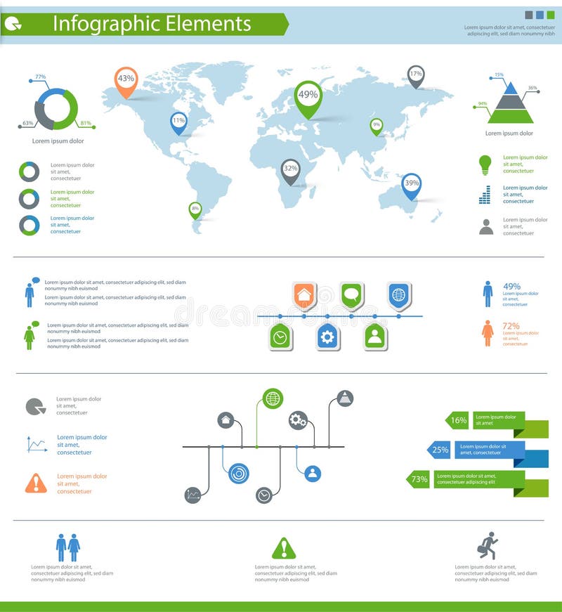Detailed Infographic Elements Set with World Map Graphics and Ch Stock ...