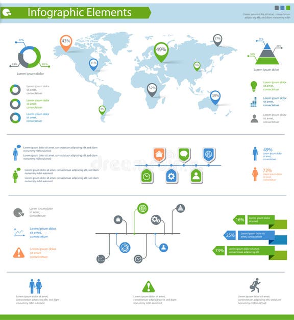 Detailed Infographic Elements Set with World Map Graphics and Ch Stock ...