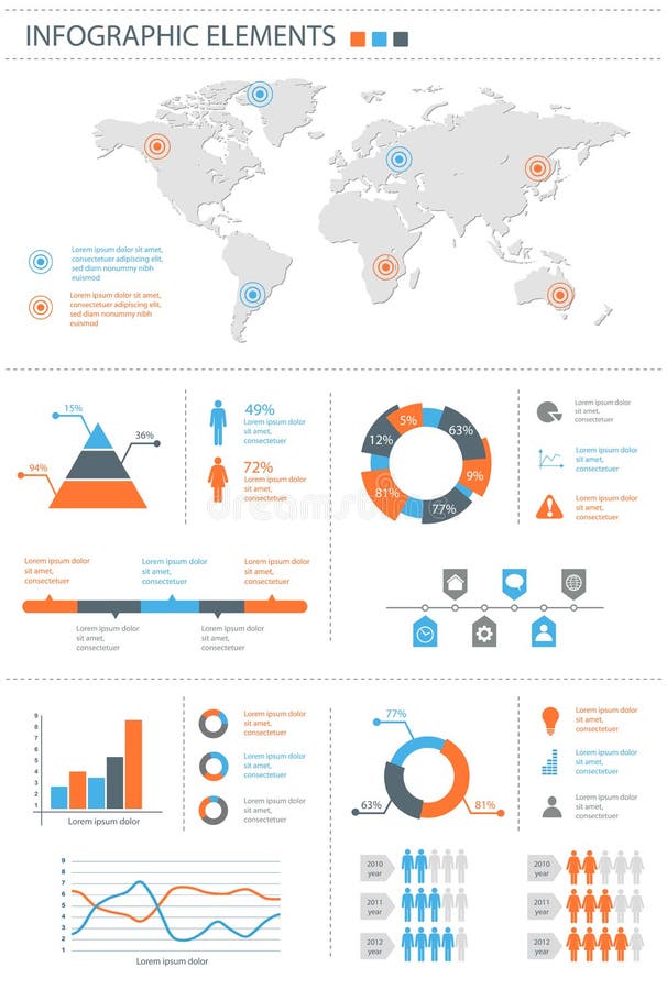 Detailed Infographic Elements Set with World Map Graphics and Ch Stock ...