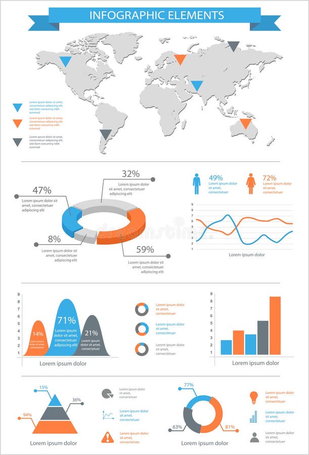 Detailed Infographic Elements Set with World Map Graphics and Ch Stock ...