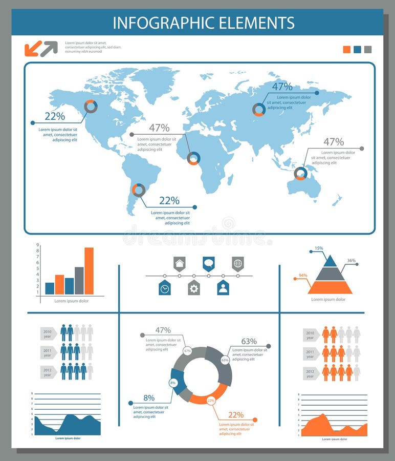 Detailed Infographic Elements Set with World Map Graphics and Ch Stock ...