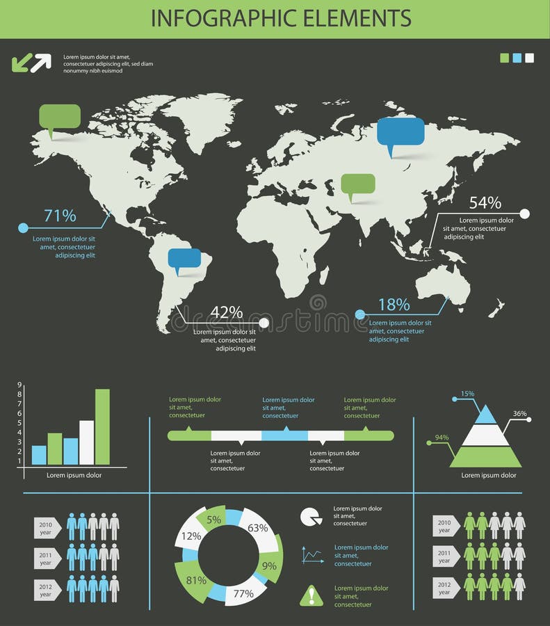 Detailed Infographic Elements Set with World Map Graphics and Ch Stock ...
