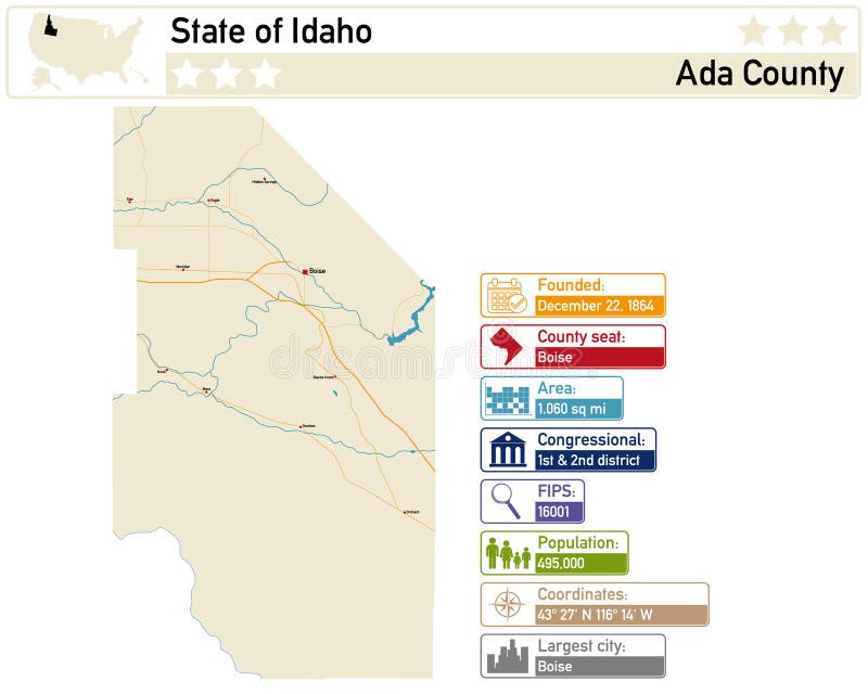 Detailed Infographic and Map of Ada County in Idaho Stock Vector ...