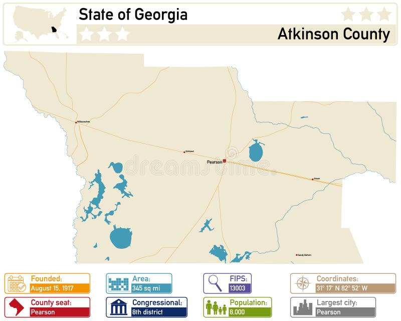 Detailed Infographic and Map of Atkinson County in Georgia Stock Vector ...