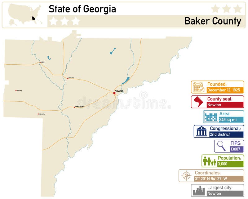Detailed Infographic and Map of Baker County in Georgia Stock Vector ...