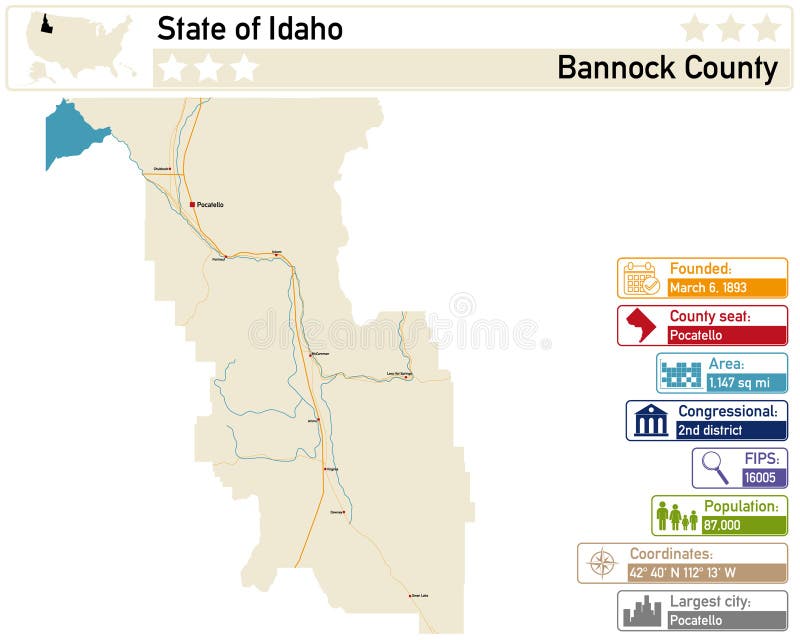 Detailed Infographic and Map of Bannock County in Idaho Stock Vector ...