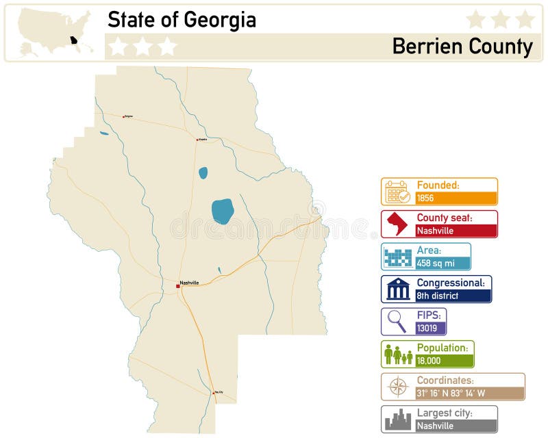 Map of Berrien County in Georgia USA Stock Vector - Illustration of ...