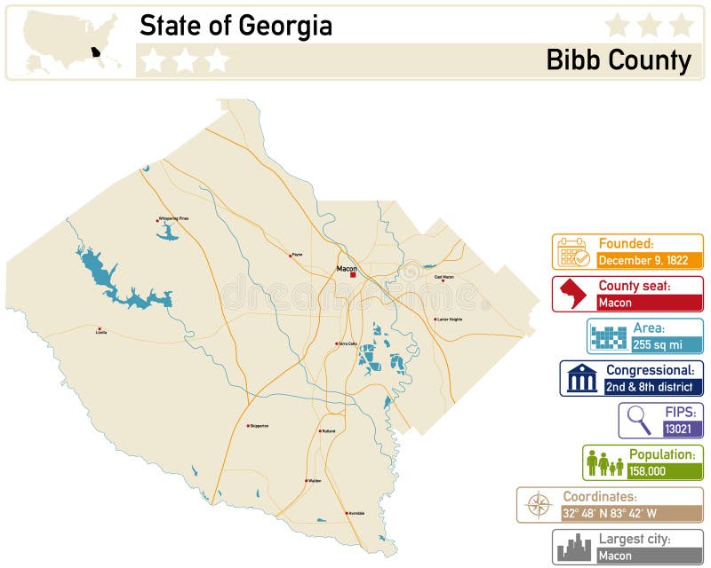 Map of Bibb County in Georgia USA Stock Vector - Illustration of ...