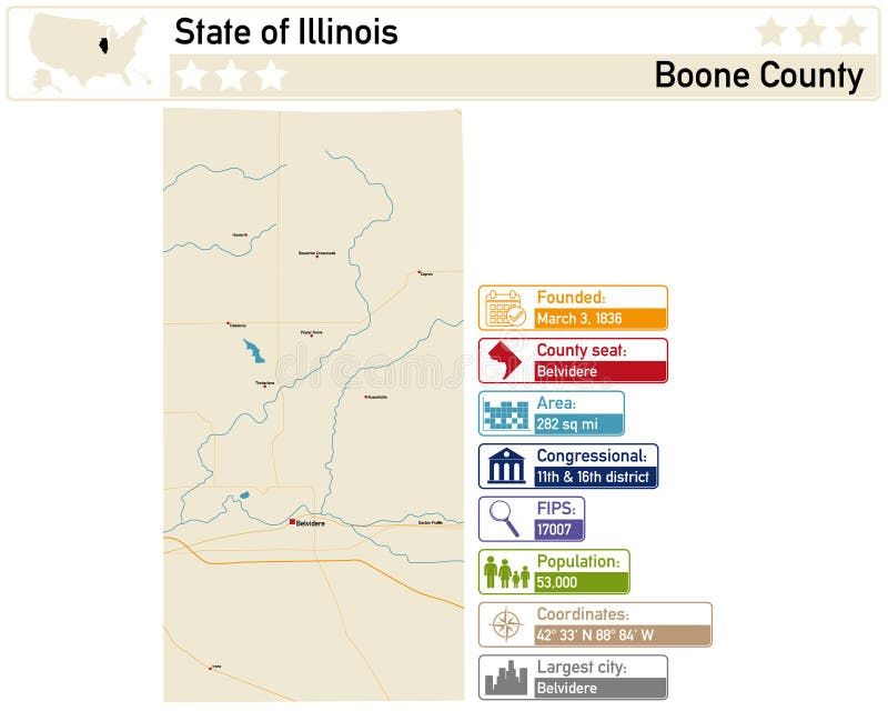 Detailed Infographic and Map of Boone County in Illinois Stock Image ...