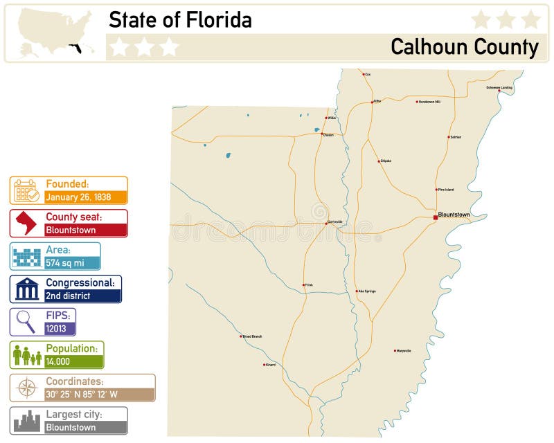 Map of Calhoun County in Florida USA Stock Illustration - Illustration ...